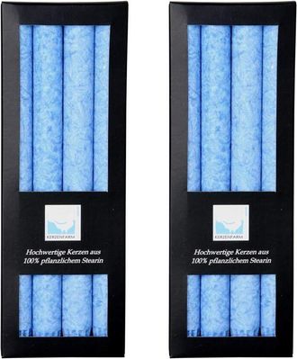 Kerzenfarm Hahn 8 Stearin-Stabkerzen - 8er Set (2x4 STK.) 22 x 250 mm | Hellblau - pflanzliche Tafelkerzen Echtwachs
