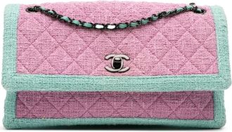 Chanel 2015-2016 gesteppte Tweed-Schultertasche mit CC-Motiv - Gr&uuml;n