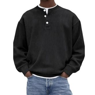 Generic Sweat-shirt uni léger pour homme - Couleur unie - Velours côtelé - Pull sans capuche - Pour entraînement intérieur et extérieur, Noir, 5XL