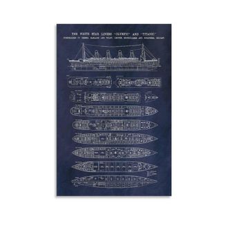 Generic Vintage Titanic Blueprint Poster - Nautical Engineering Ship Plan Wall Art for Home Office Maritime Decor(Unframed,16x24inch(40x60cm))