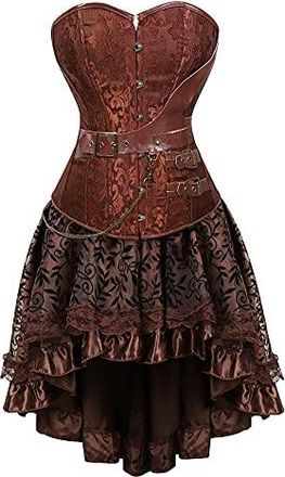 Generic Jaysis Corset Femme Ventre Plat Gothique Punk Bustier Grande sans Bretelle Top Corset Medieval Femme Epaule d&eacute;nud&eacute;&eacute; Cour Robe Jupe Shapewear imprim&eacute; p