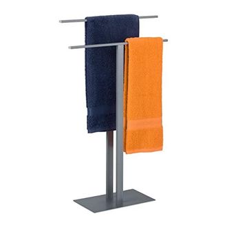 Relaxdays Handtuchst&auml;nder, T-Design, 2 Handtuchstangen, HxBxT: 82 x 50 x 19 cm, Badezimmer, Schlafzimmer, Eisen, grau