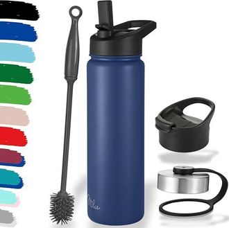 Milu Bouteille en acier inoxydable 500ml, 750ml, 1l (+3 couvercles) - Bouteille thermo avec paille, bouteille deau, pour boissons chaudes, froides et gazeu