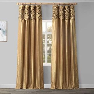 Half Price Drapes Raffte Kunstseide Dupioni Vorh&auml;nge f&uuml;r Wohnzimmer 50 x 84 (1 Panel), PDCH-KBS8-84-RU, Flachs Gold