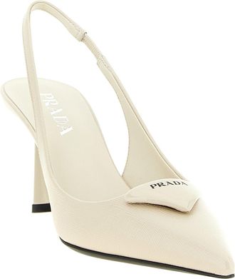 Prada Saffiano Calfskin Pointed-Toe Slingback Heel - White