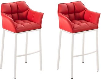 Clp Barhocker 2er Set mit Lehne Damaso, Barst&uuml;hle gepolstert mit Kunstlederbezug, Vierfu&szlig;gestelle aus Metall, bis 240 kg belastbar, Farbe:rot, Gestell Far