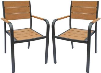 Vente-Unique Lot de 2 fauteuils de jardin empilables en aluminium - Naturel clair et anthracite - NYROS de MYLIA