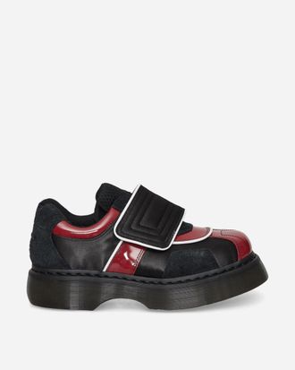 Dr. Martens Women s Buzz Strap Satin Lux High Gloss Patent Loafers Black / Scarlet Red