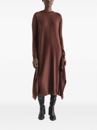 Christophe Lemaire Buttoned Side Panel Merino Wool Blend Dress - Brown