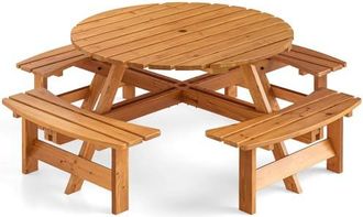 Giantex Salon de Jardin 8 Personnes en Bois de Sapin, Table de Jardin Extérieure avec Chaises, Trou de Parasol, pour Partio, Cour, Terrasse, Pique-Nique, 178 