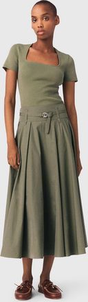 Maje Rippstrickpulli, Eckiger Ausschnitt - Khaki - Maje