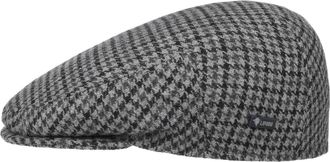 LIPODO Inglese Classic Herringbone Flatcap mit Futter Damen Herren Kinder Made in Italy Wollcap Herbst Winter Karomuster Schiebermütze grau-schwarz 59 cm