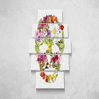 Homemania Wandbild, Skull, 5-teilig, Kunst und Graffiti, für Wohnzimmer, Schlafzimmer, mehrfarbig, 100 x 3 x 60 cm, HM205PKNV-84, Polyester, Holz