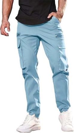Generic Pantalon de travail &eacute;lastique pour homme - Pantalon de combat coupe ample Pantalon cargo de couleur unie Pantalon de surv&ecirc;tement l&eacute;ger Pantalon de tre