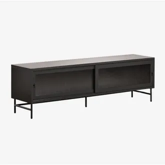 Sklum Sklum - Meuble tv Paoline 180x40 cm en acier et verre Noir de Carbone