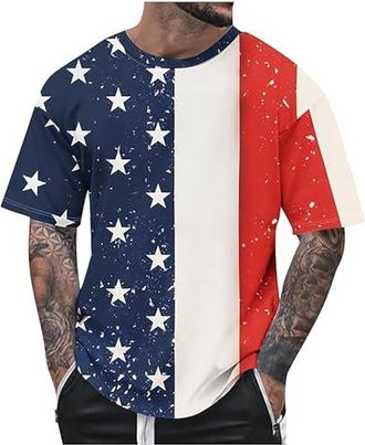 Generic Chemise florale pour homme - Chemise hawa&iuml;enne funky coupe r&eacute;guli&egrave;re manches courtes imprim&eacute; t-shirt drapeau am&eacute;ricain t-shirts &eacute;t&eacute; plage chemises pat