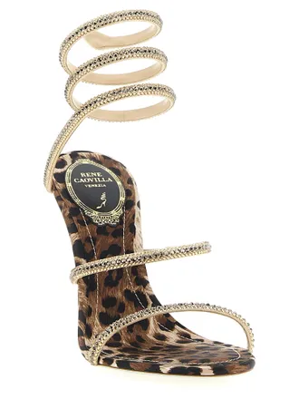 Rene Caovilla Womens Rhinestone-Encrusted Satin Heel Sandal Multicolor Viscose Silk