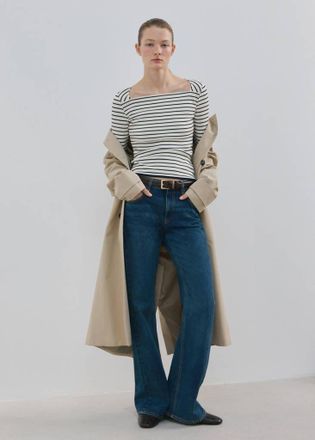 Mango T-shirt col bateau coton blanc cass&eacute; - Femme - XS - MANGO