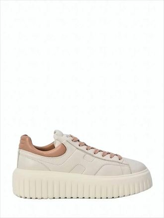 Hogan Low-Top Sneaker - Ivory Leather Lace-Up H-Stripes H Shoes - Gr. 37,5 (EU) - in Beige - f&uuml;r Damen