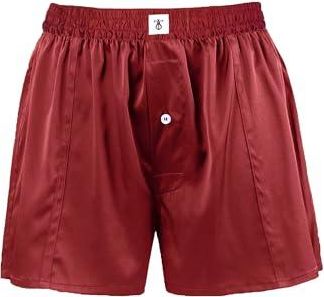 LilySilk Cale&ccedil;on en Soie Homme Ceinture &Eacute;lastique Fermeture Boutonn&eacute;e Uni 19 Momme M Rouge Vineux