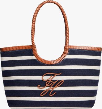 Tommy Hilfiger Tote bag ray&eacute; &agrave; logo textur&eacute; en coton m&eacute;lang&eacute;