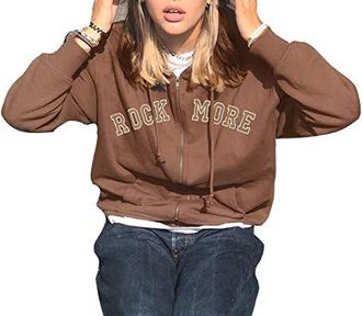 ORANDESIGNE Veste &agrave; Capuche pour Femme Hoodies Hip Hop Style Boyfriend Tops Jacket de Surv&ecirc;tement de Base Veste de Transition B Marron L