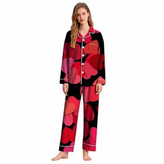 Generic Ensemble de pyjama en satin de soie pour femme - V&ecirc;tement de nuit &agrave; manches longues - Haut boutonn&eacute; et pantalon - Tenue 2 pi&egrave;ces pour femme - V&ecirc;tement