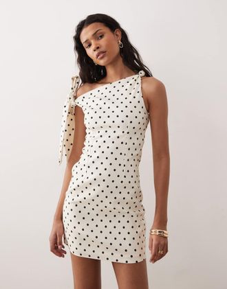 Kiss The Sky Robe courte &agrave; pois et &eacute;paules d&eacute;nud&eacute;es - Blanc