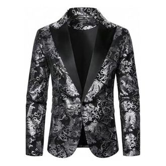Generic Veste pour homme - Motif cachemire - Blazer de luxe - Coupe ajust&eacute;e - &Eacute;l&eacute;gante veste de costume &agrave; un bouton - Avec revers noir - Pour mariage, carnava