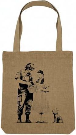 Fabulous Sac Shopping Tote Bag Aspect Lin - Banksy Fillette Policier Enfant Fouille Chien - Sac de Courses Toile Epaisse 360g Beige Naturel Cabas Port&eacute; Epaule 