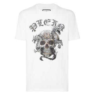 Philipp Plein Homme, Tops, Blanc, Taille: 4XL T-shirt Round Neck SS Stones Skull