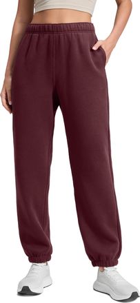 CRZ YOGA Damen Baumwollfleece Joggerin Jogginghose Hohe Taille L&auml;ssig Lounge Chino Winter Warm Hose mit Taschen - 71cm Dunkelrot 42