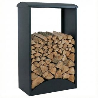 Mendler Brennholzlager HWC-P77, Kamin-/Feuerholzregal Holzlager Holzunterstand Outdoor Metall 160x98x50cm - gr&uuml;n