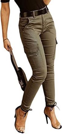 Onsoyours Pantalon Cargo Femme Multi-Poches Streetwear Taille Haute Hip Hop Pantalon Sport Pantalon De Travail Outdoor Pants Armée Verte XS