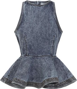Alaia Femme, Tops, Bleu, Taille: 40 FR Peplum Denim Top
