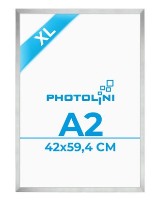 Photolini Bilderrahmen A2 Holz MDF Silber, Picture Frame Rahmen 42x59,4 mit bruchsicherem Acrylglas, DIN A2 Bilderrahmen 42x60 zum Aufhängen, mit Zubehör - A 2 