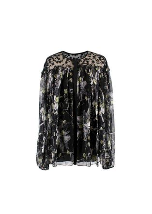 Jason Wu Black Lace Floral Print Chiffon Top Size XXS