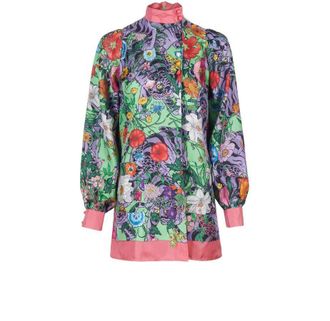 Gucci Flora Tiger Printed Silk Tunic Blouse Size S