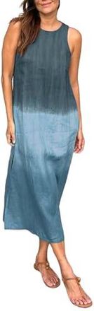 Generic Robe midi décontractée en coton et lin sans manches fendue dégradé Tie Dye Robe longue pour femme, bleu, L