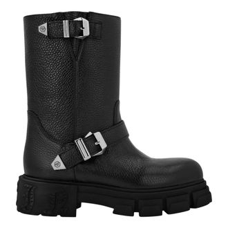 Philipp Plein Hirschleder Stiefel Flache Hohe Gothic Plein - - Shoes - Damen - Schwarzk - 37 EU