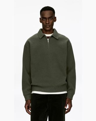 Arket Doubleface-Pullover Mit Kurzem Rei&szlig;verschluss -Gr&uuml;n