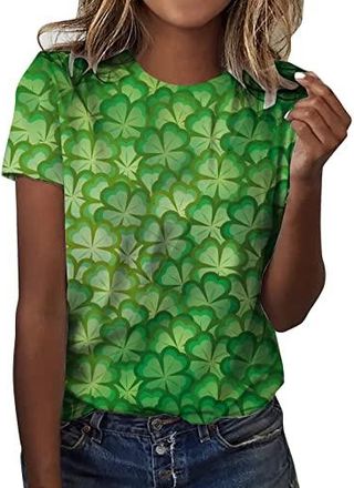 Generic T-shirt irlandais pour femme - Motif trèfle à manches courtes - Col rond - Graphique irlandais amusant - Tendance - Coupe ample - Cadeau décontracté -