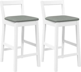 vidaXL Barhocker mit Kissen 2 Stk. Weiß Massivholz Gummibaum Vidaxl