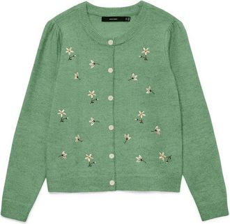 Vero Moda Strickjacke VMFIORELLA EMB LS O-NECK SHORT CARD BOO mit Blumenstickerei