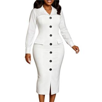 Generic Casual Business Work Robe Midi Pour Les Femmes Élégante Jupe À Crayon À Manches Longues Robes De Bodycon De Cocktail De Fête De Mode Robes De Bal De S