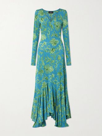 Etro Asymmetrisches, Bedrucktes Maxikleid - Blau
