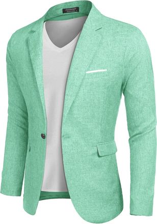 Coofandy Herren-Blazer, lässige Sportmäntel, schmale Passform, EIN Knopf, Anzugjacke, leichtes Sportjacket, Mintgrün, L