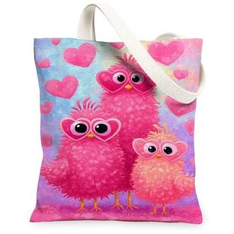 Generic Sacs fourre-tout en toile avec motif coeur et oiseaux de p&ecirc;che, r&eacute;utilisables, l&eacute;gers et lavables avec bandouli&egrave;re, p&ecirc;che, 13x15 Inch