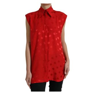Dolce & Gabbana Elegante rmellose Seidenbluse mit Tupfen - - Blouses & Shirts - Damen - Rot - S