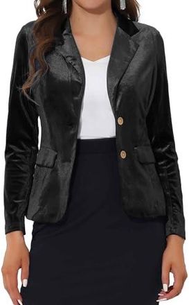Allegra K Blazer en Velours Femmes Veste Vintage avec Bouton à Revers Cranté Tenue de Bureau Noir L